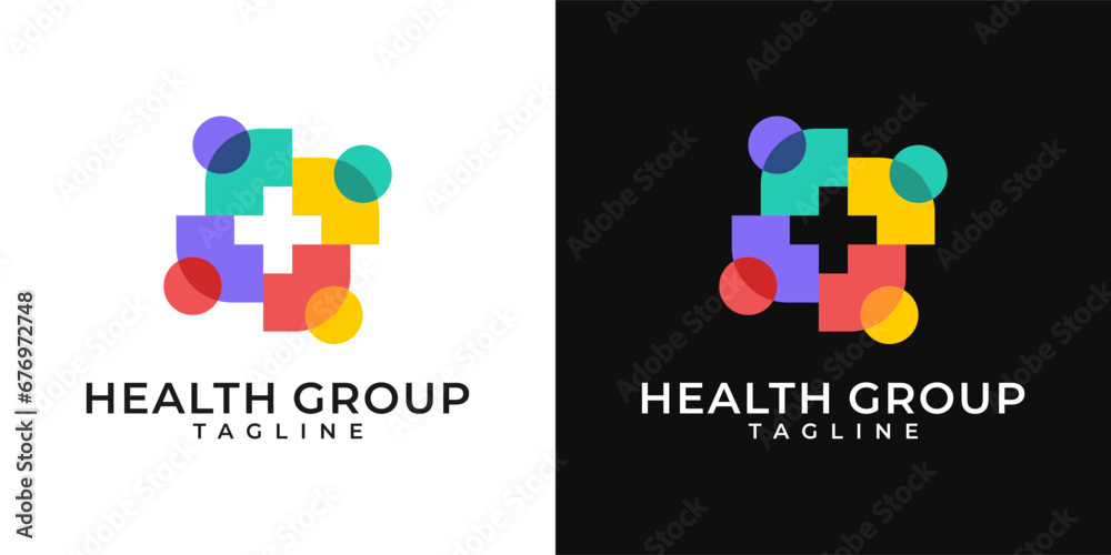Health group logo illustration. Medical community group logo. Plus ...