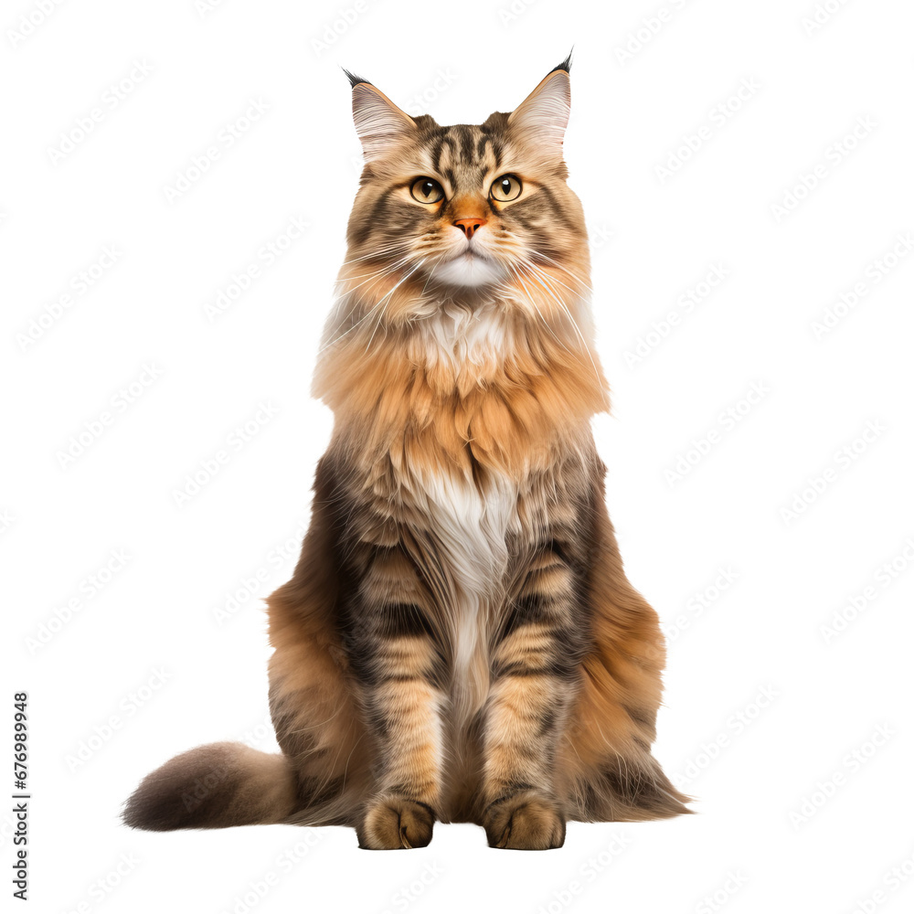 Maine Coon, full-bodied and regal, with tufted ears and bushy tail ...