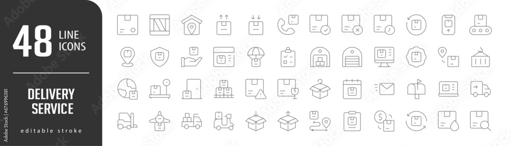 Delivery ServiceLine Editable stoke Icons set. Vector illustration in ...