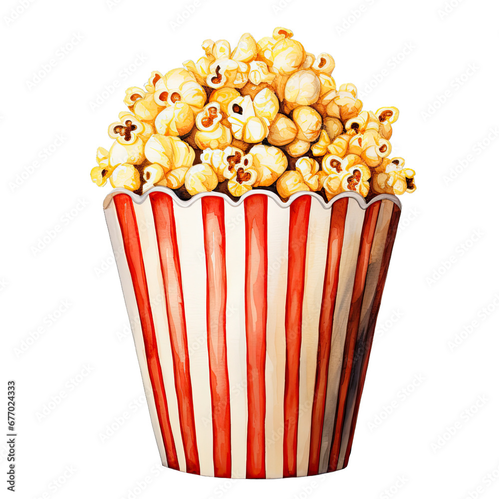 Popcorn watercolor clipart on transparent background. Generative AI ...