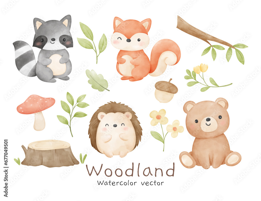 Woodland animal watercolor Decoration nursery birthday kids Print for ...
