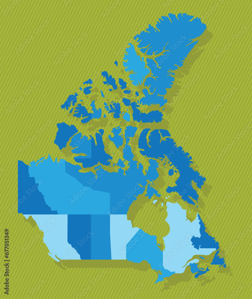 Canada map with regions blue political map green background vector ...