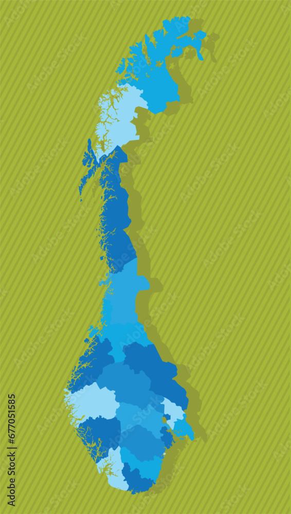 Norway map with regions blue political map green background vector ...