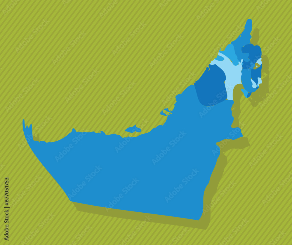 Uae map with regions blue political map green background vector ...