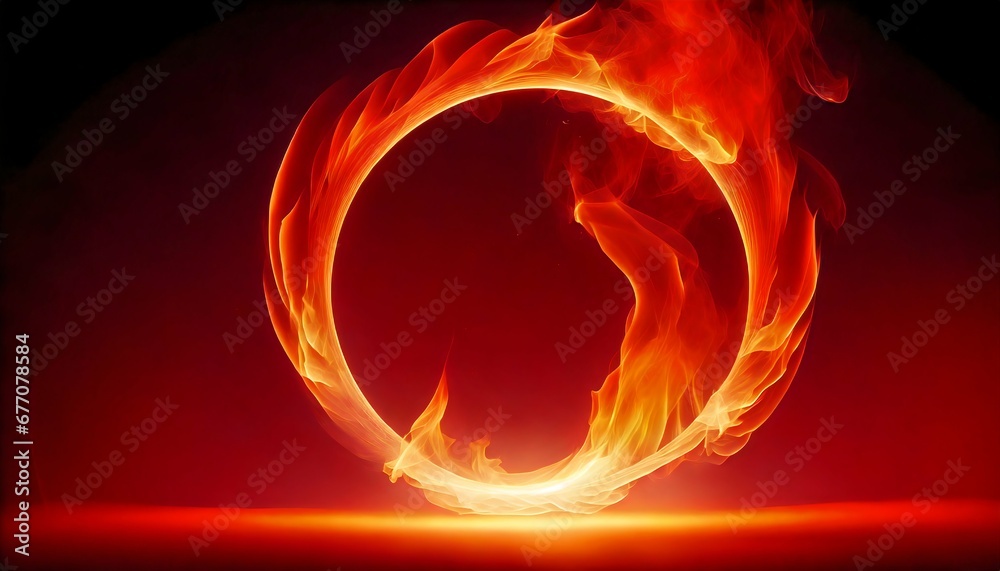 Passionate red and orange flames form a circle, with a vigorous blaze ...