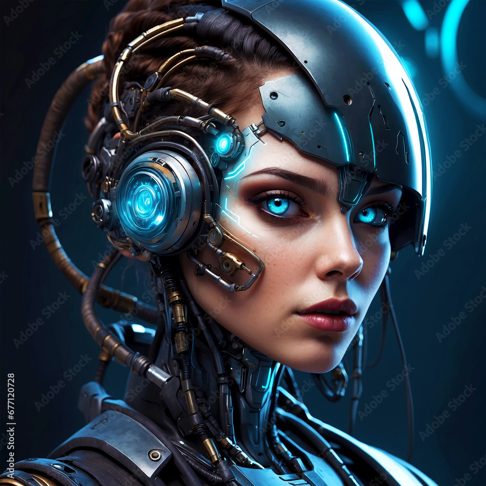Photorealistic Female Cyborg Portrait Cyberpunk Women Military Soldier ...