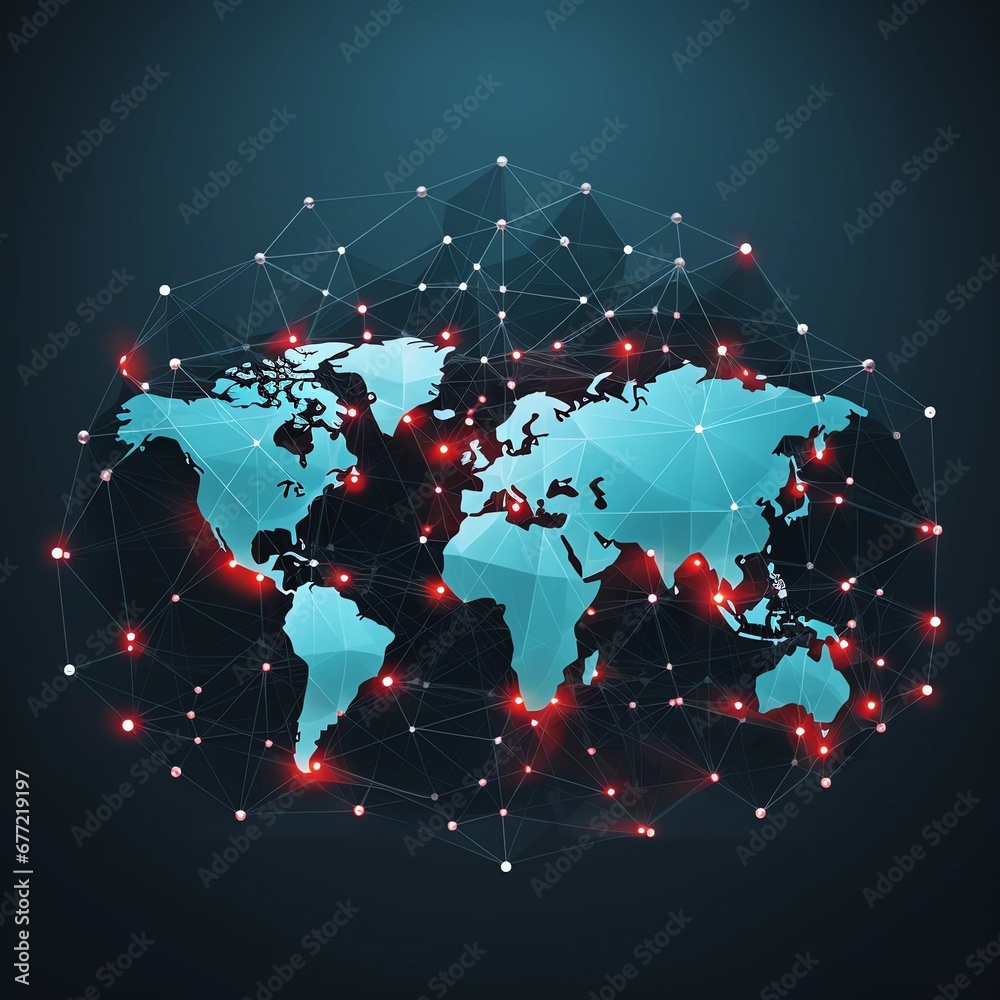 world map on red background, world map connected network, internet ...