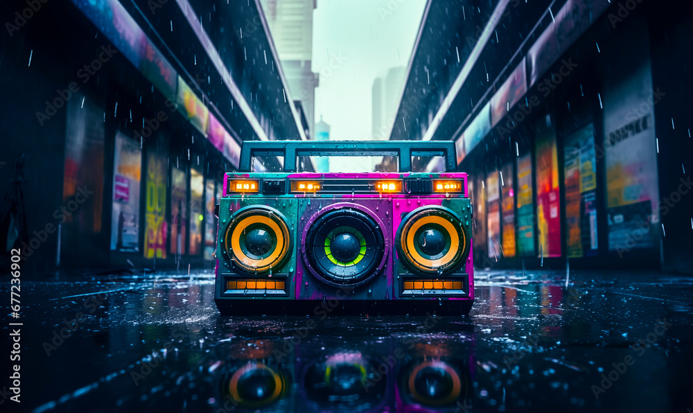 Retro old design ghetto blaster boombox radio cassette tape recorder ...