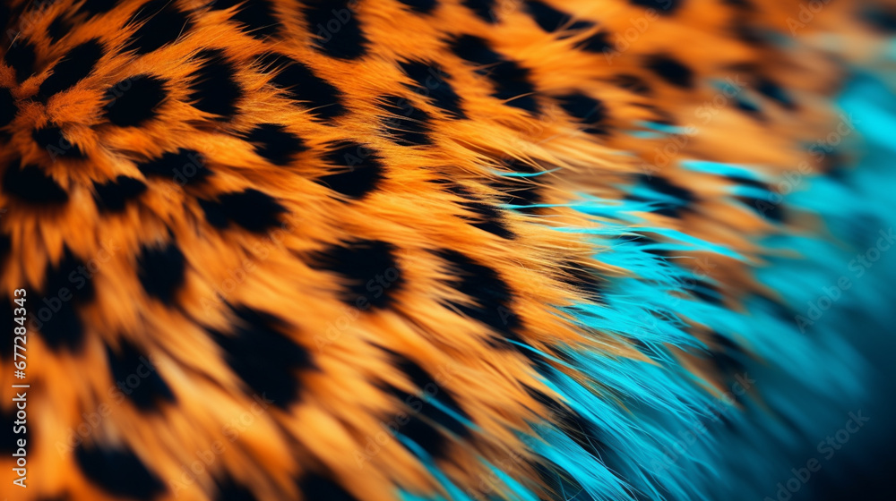 Seamless leopard/jaguar print with black spots on neon orange and blue ...
