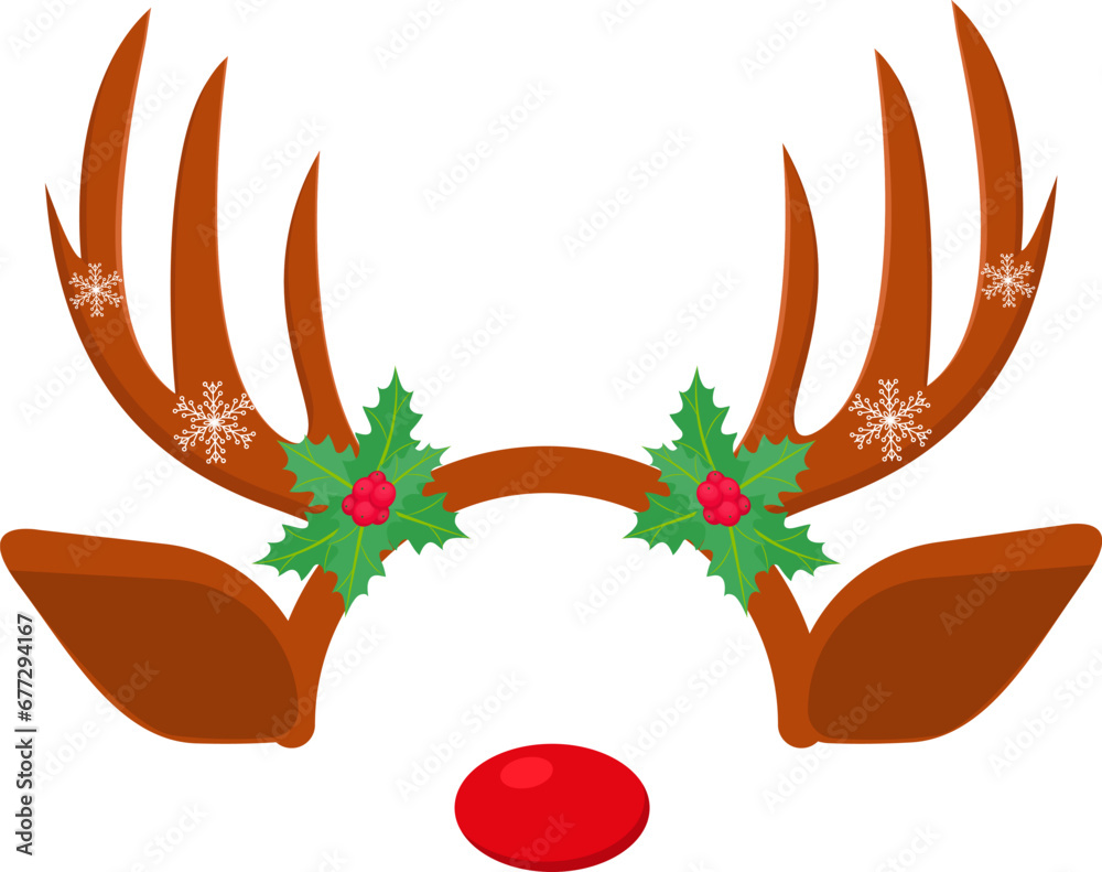 Santa hats, reindeer antlers. New Year cliparts. Props for Christmas ...