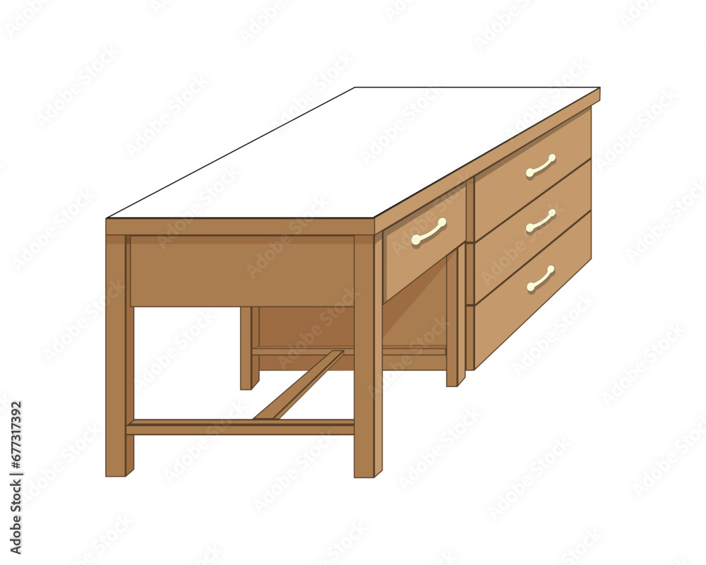 vector isometric design of a study table with a brown base color with ...