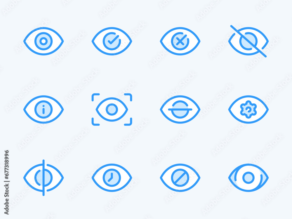 Eye Scan and Retina vector line icons. View and Eye Recognition outline ...