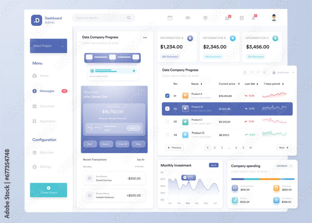 UI UX Infographic dashboard. UI design with graphs, charts and diagrams ...