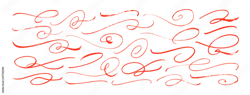 Calligraphic red decorative swooshes and flourishes collection. Hand ...