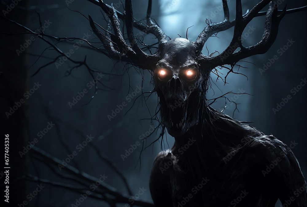 Fictional mythical evil Wendigo with glowing eyes Stock Illustration ...