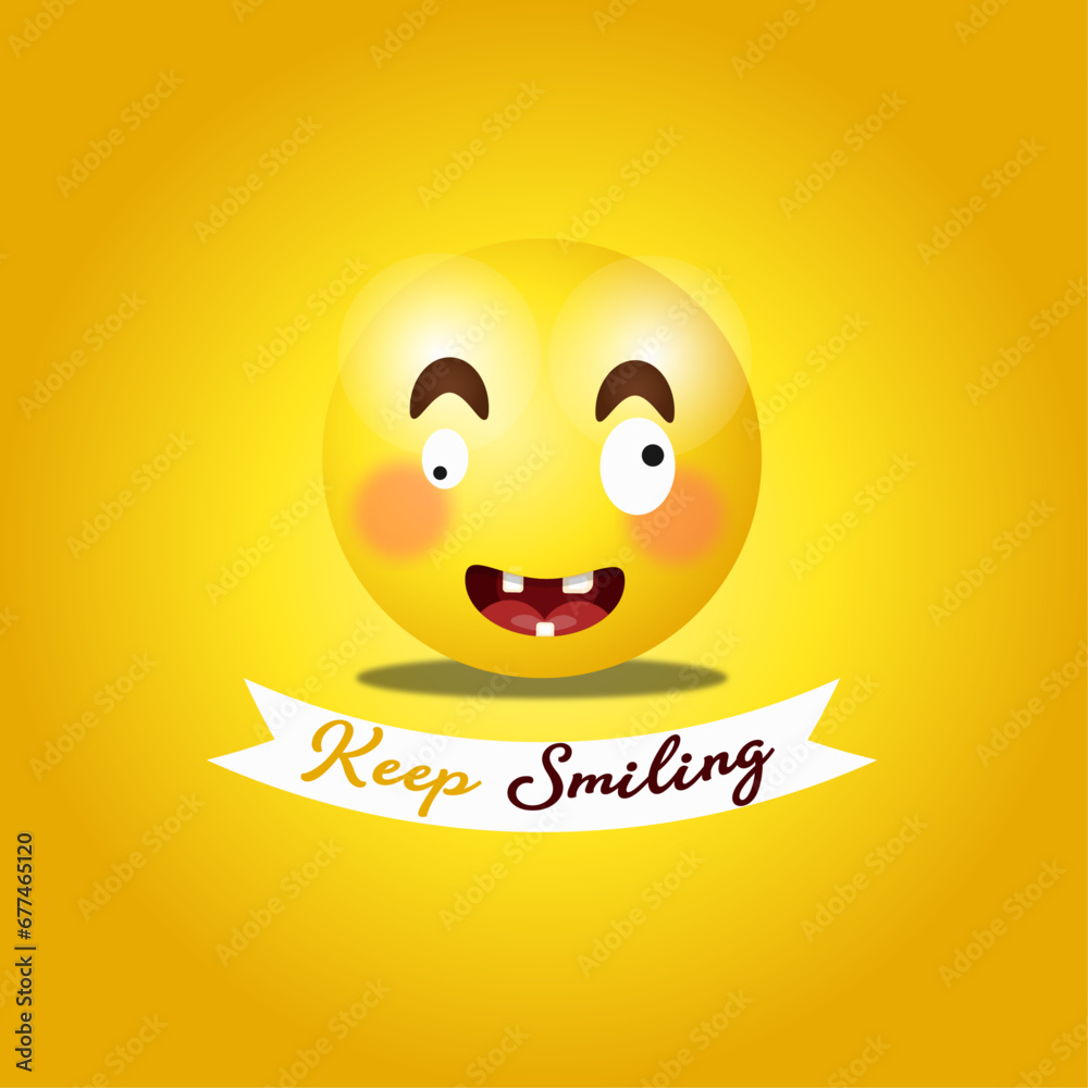 smile face impression emoji with keep smiling text label, emoji vector ...