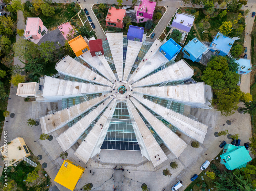 The Pyramid of Tirana aerial image after it was renovated. This ...