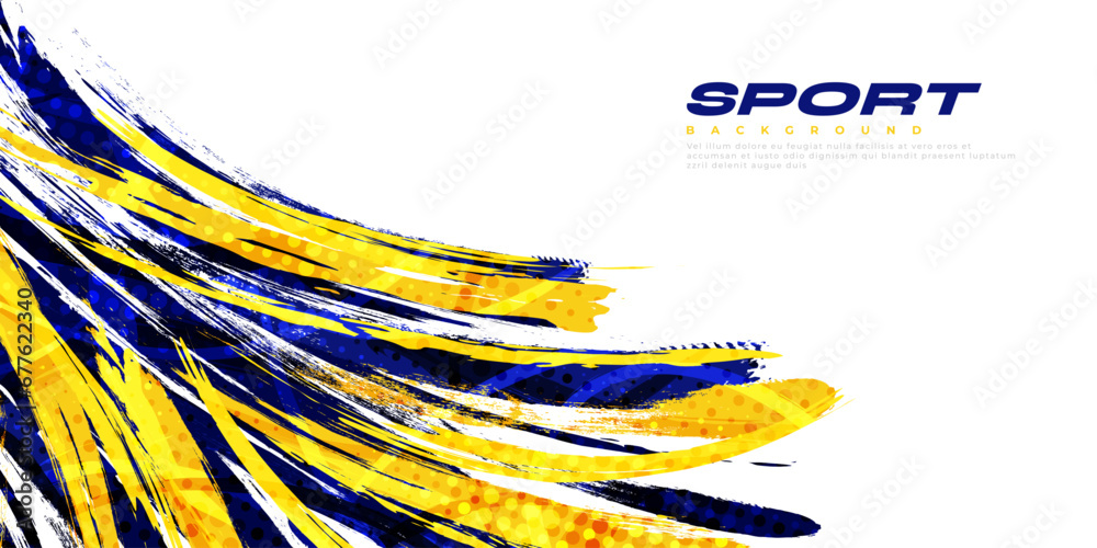 Abstract Blue and Yellow Brush Background with Halftone Effect. Sport ...