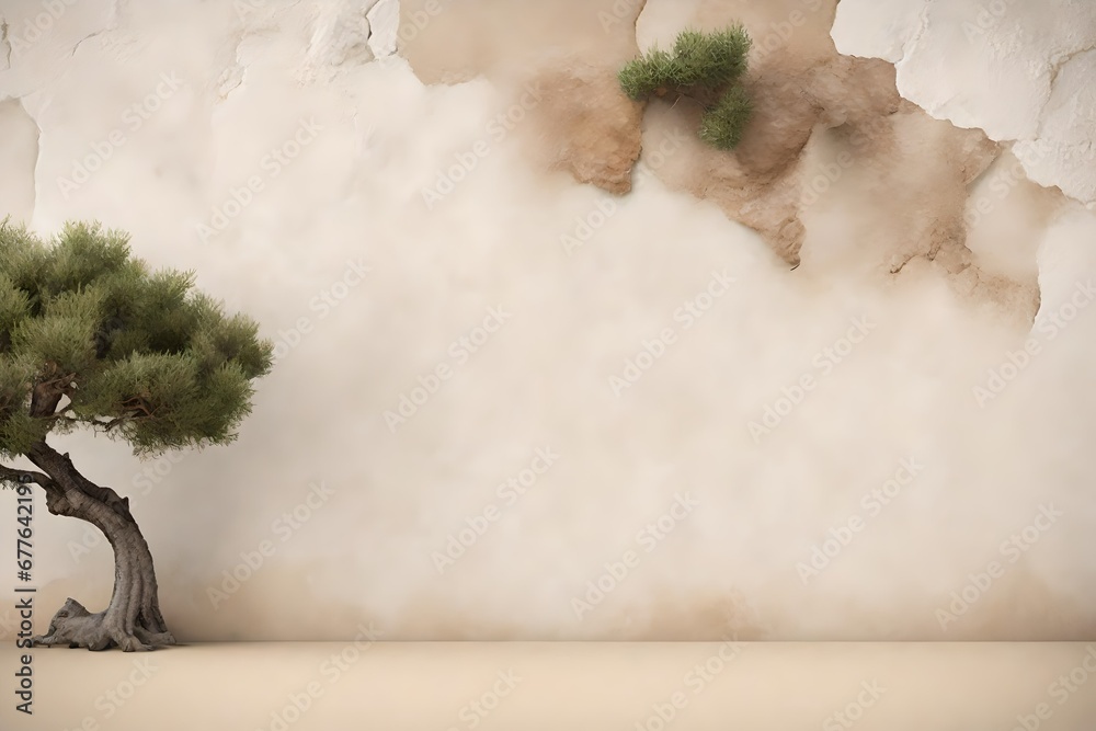 old tuscan stucco stonewall background with Olive tree branch Stock ...