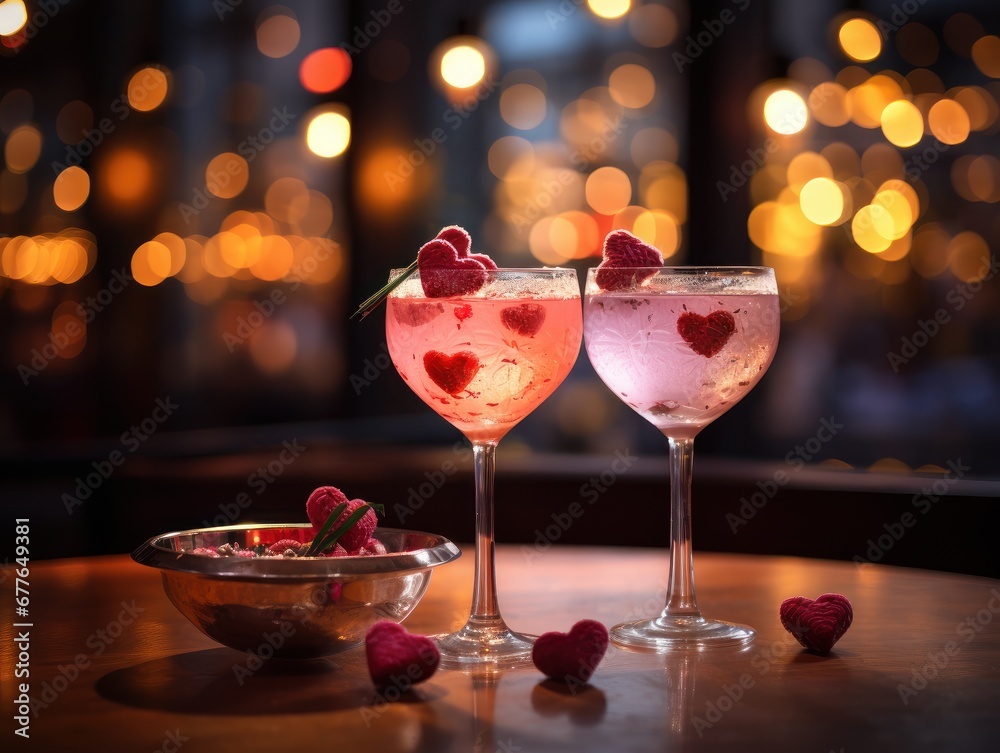 Valentine's Day-themed cocktails shimmering in the warm candlelight of ...