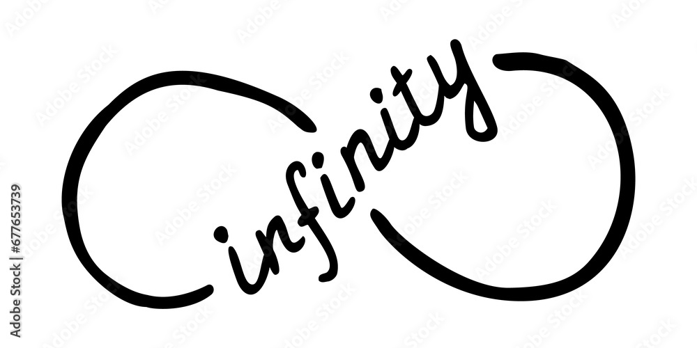 Infinity symbol with word infinity, hand drawn with ink brush. Thin ...