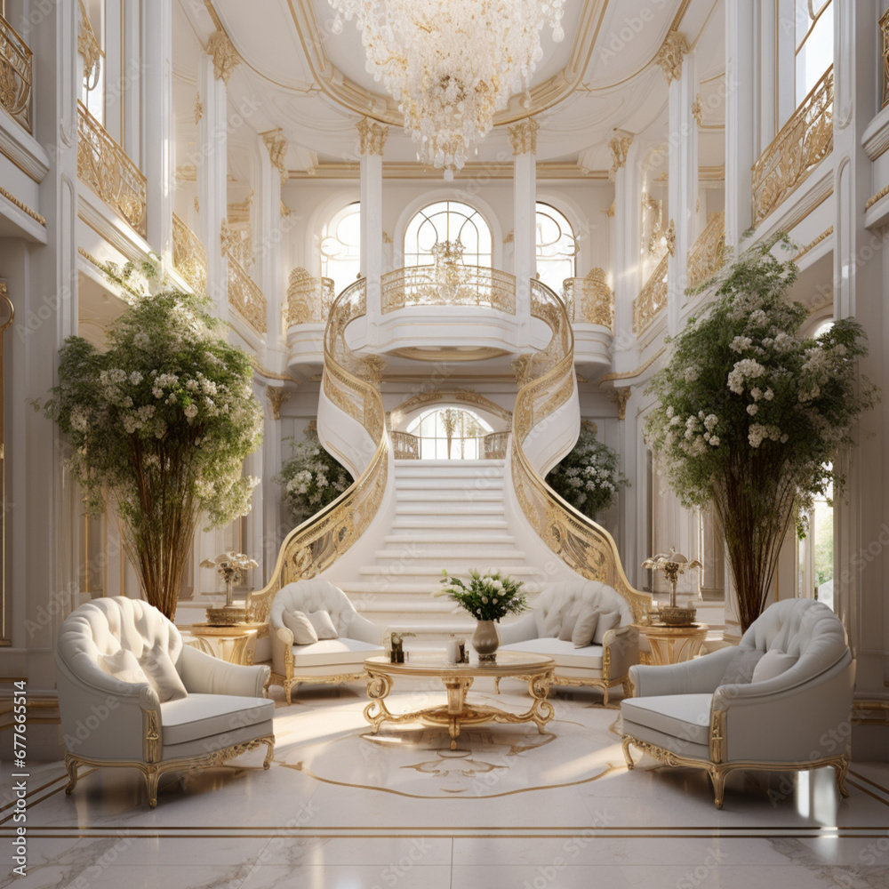 hotel lobby boutique french style hotel reception counter clean, gold ...
