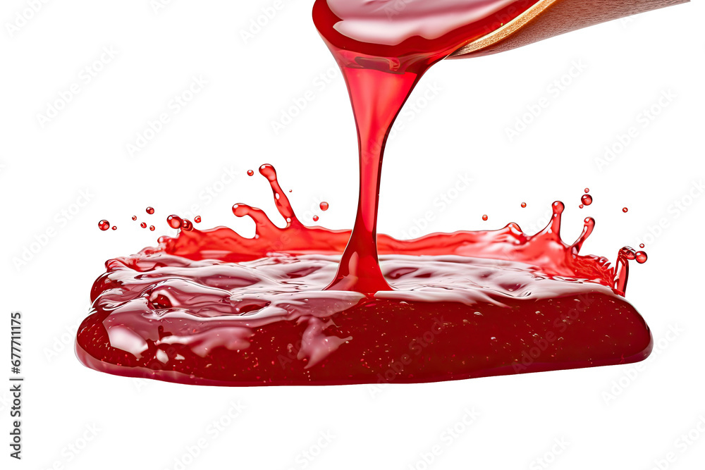 Red berry Jam splash with little bubbles fruit syrup isolated on ...