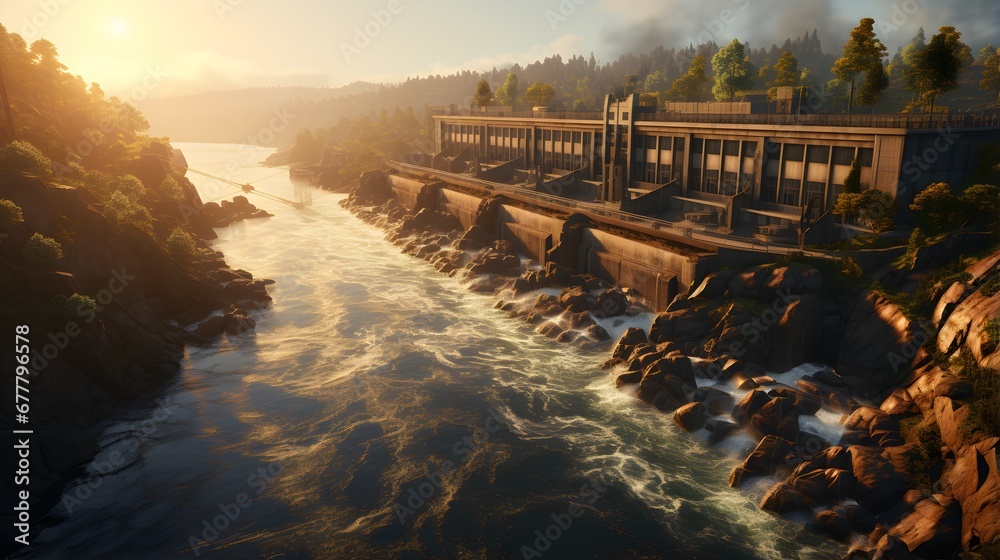 Hydroelectric power plant, renewable energy, flowing water, electricity ...