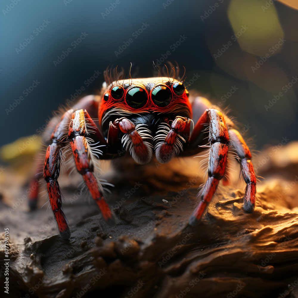 The jumping spider, Salticus scenicus, known for its distinctive ...