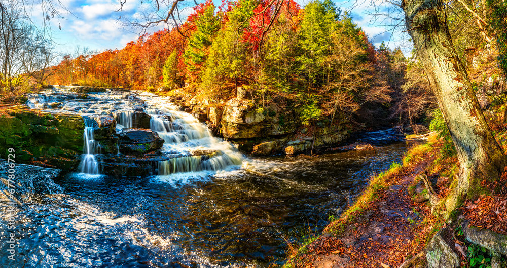 Shohola Falls panorama in the Poconos, Pennsylvania. Shohola Creek is a ...