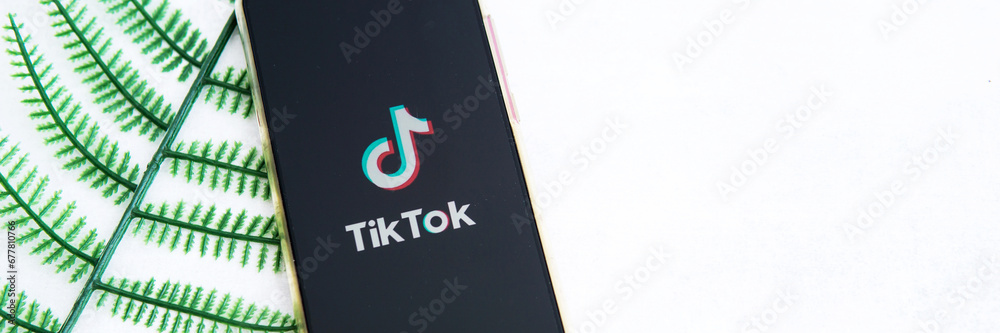 Tver, Russia-August 5, 2020, the tik tok logo on the smartphone screen ...