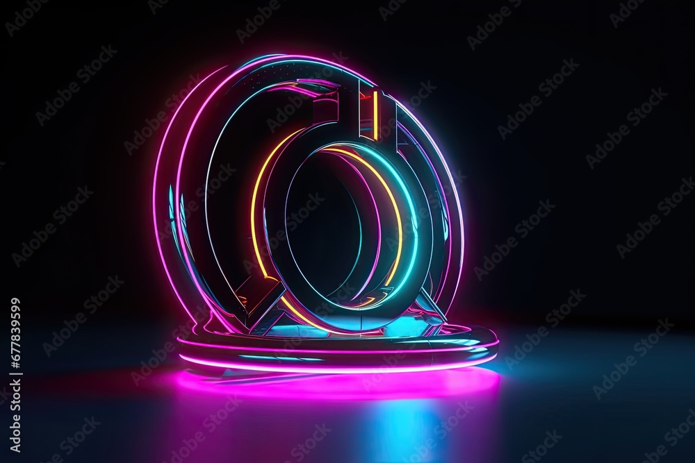 Neon lights form a futuristic and stylish design in a 3D rendering of a ...