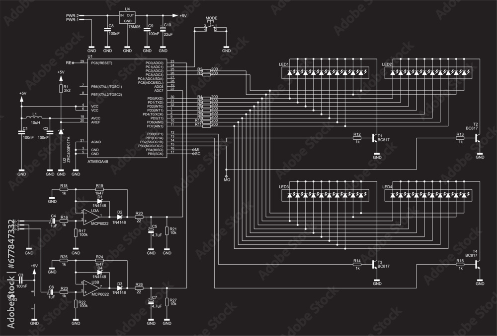 Vetor Schematic diagram of electronic device. Vector drawing electrical circuit with ...