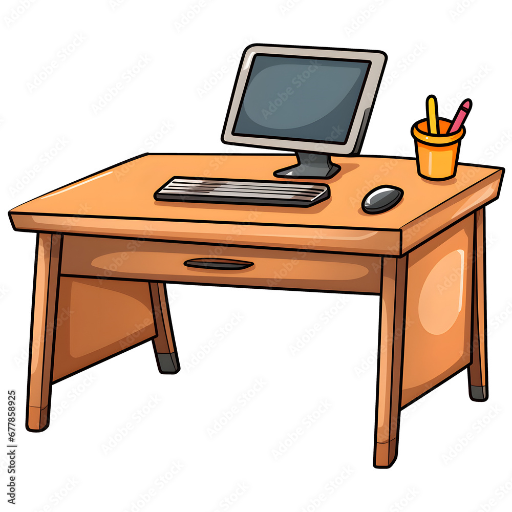 cartoon clipart of a computer desk, furniture clipart, interior clipart ...