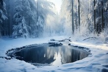 Snowy Pond In The Woods Free Stock Photo - Public Domain Pictures