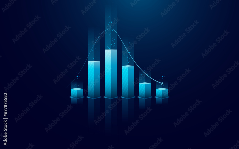 Abstract going down chart with arrow. Light blue chart bar on ...