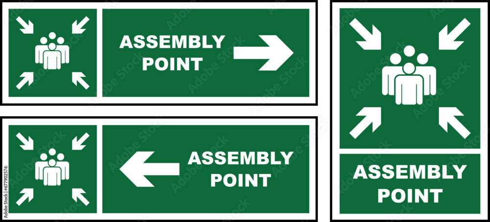 Emergency evacuation assembly point sign bundle, safety gathering point ...