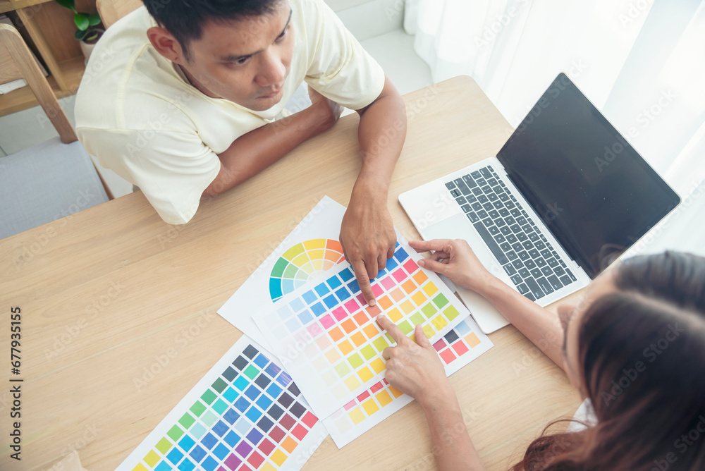 Stock-Foto „Interior designer team partner engineer brainstorming ...