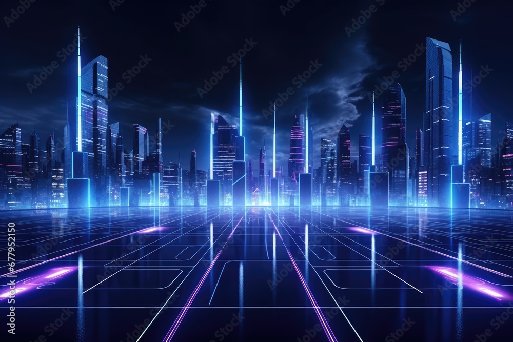 Abstract night cityscape background. Smart city, ai and digital ...