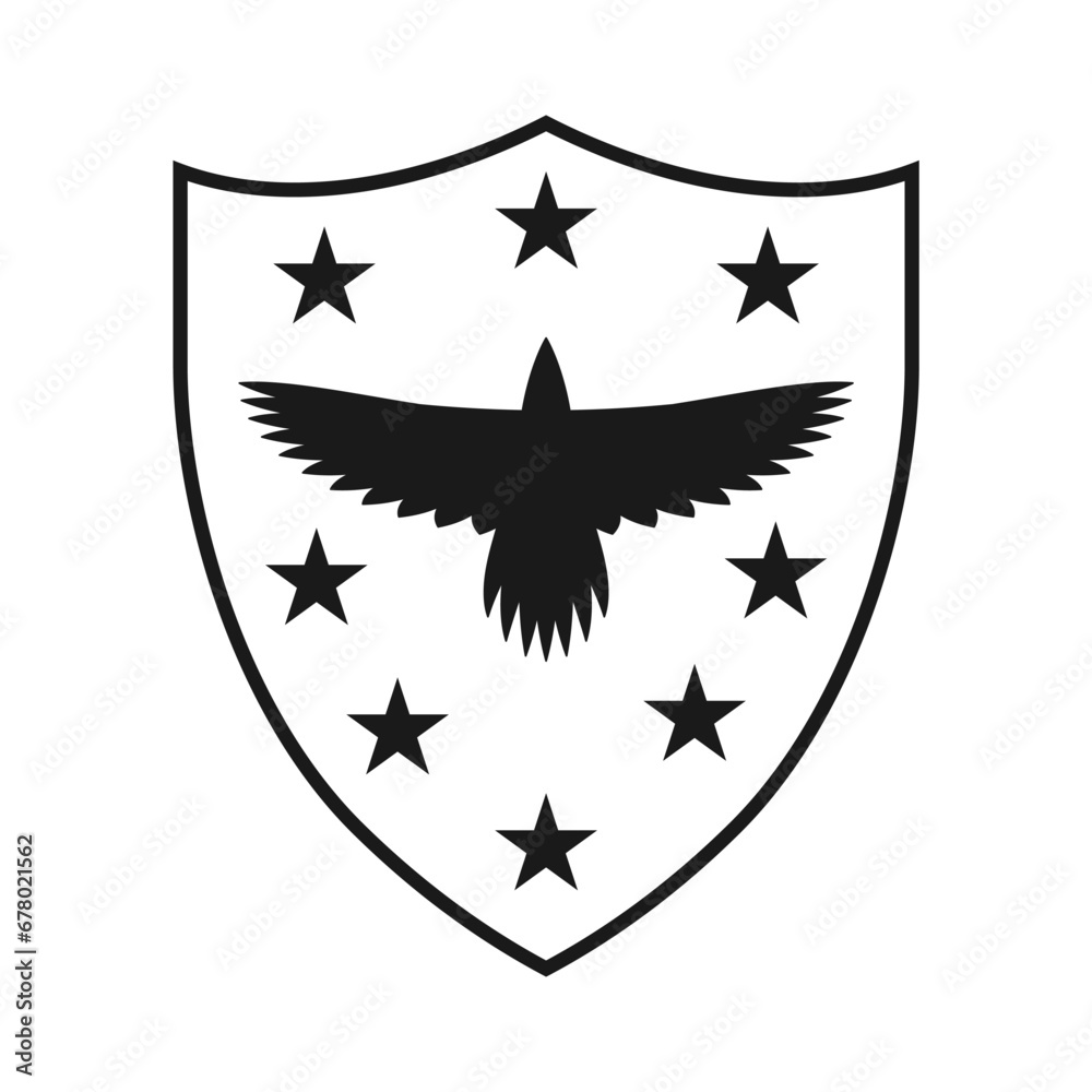 Shield and crow icon. Raven and stars coat of arms symbol. heraldry ...