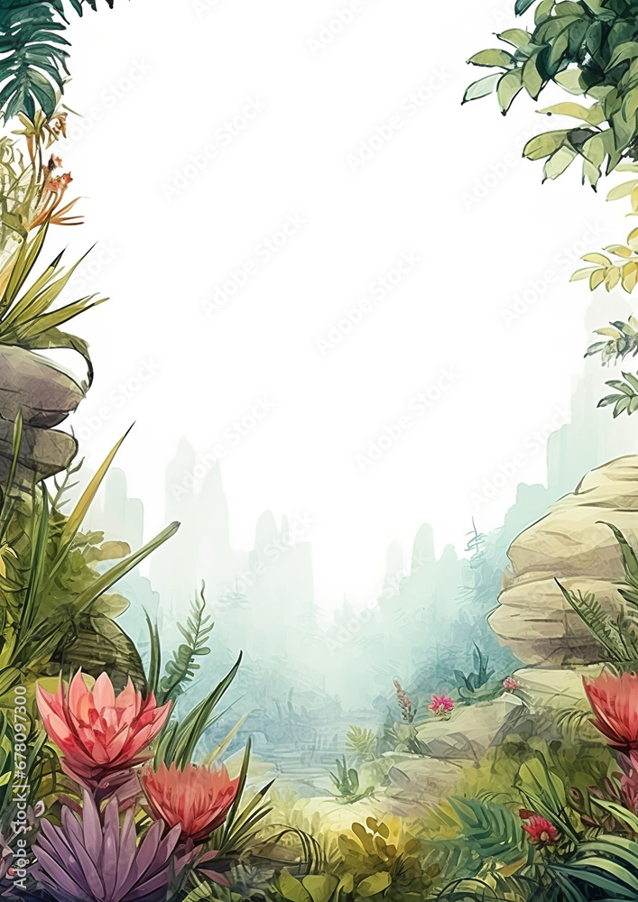 Frame for a background, embellished with watercolor fossils and ...