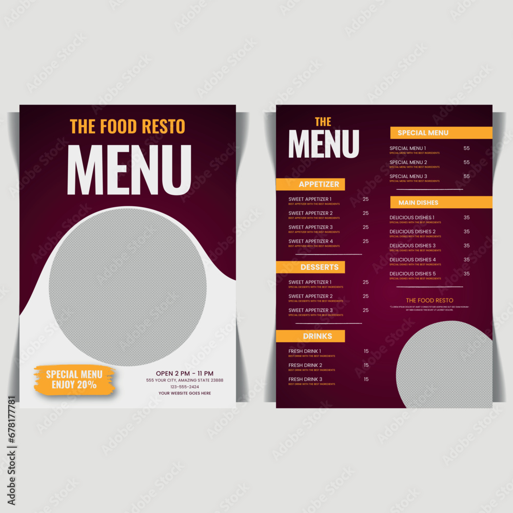 Food Menu Design Layout Stock Vector | Adobe Stock