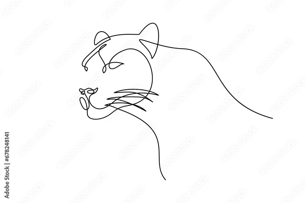 Leopard portrait in continuous line art drawing style. Panther black ...