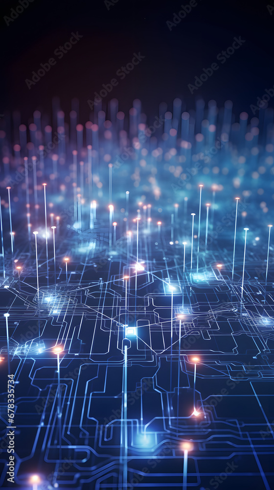 Abstract technology background of a quantum computing system with a cyber network grid and ...