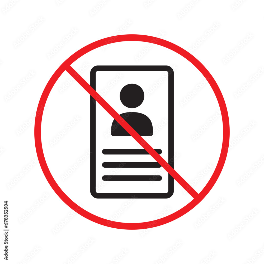 Forbidden ID card vector icon. Warning, caution, attention, label ...