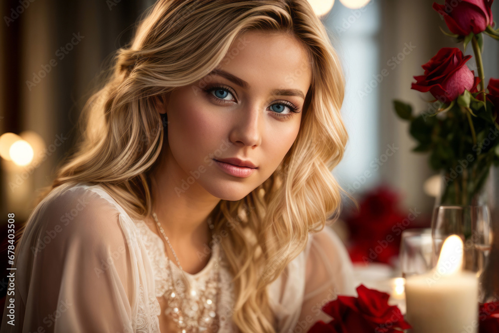 Romantic Dinner Date Across The Table Stunningly Beautiful Female