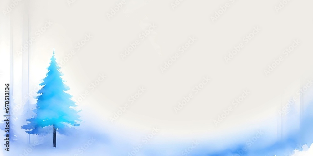 Watercolor Blue Pine Trees for Christmas and New Year Border Banner ...