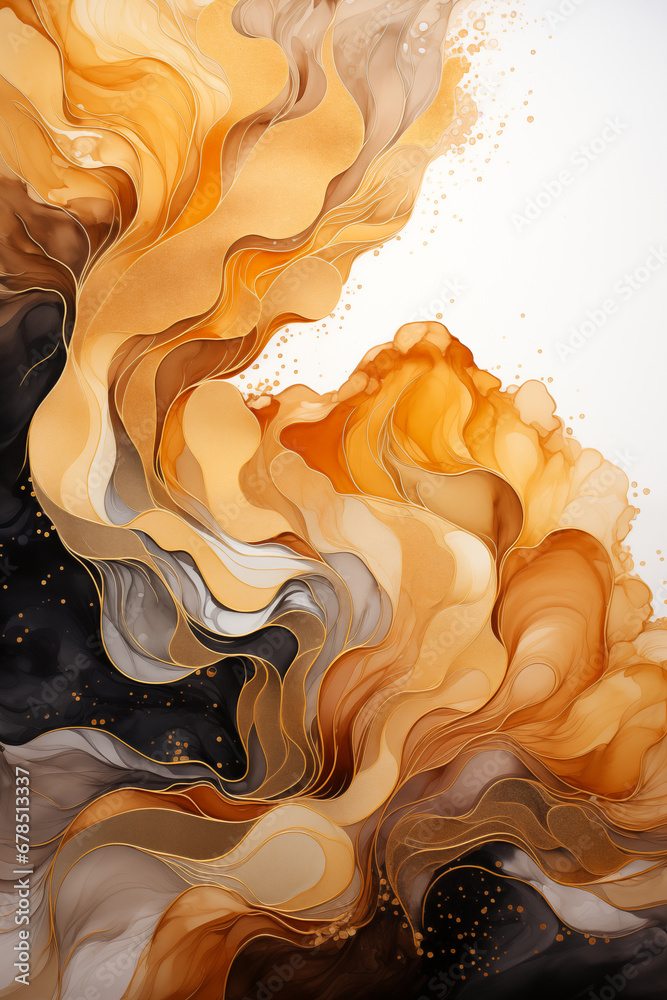 Gold, yellow, earth tones abstract wave golden textured flowing layers ...