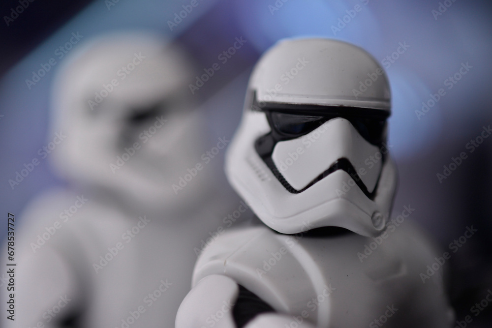 Storm troopers stand ready in a cinematic space station scene ...