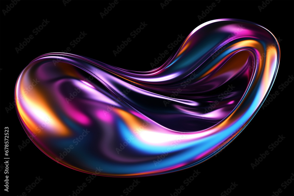 Bold holographic liquid metal shape isolated. Iridescent wavy melted ...
